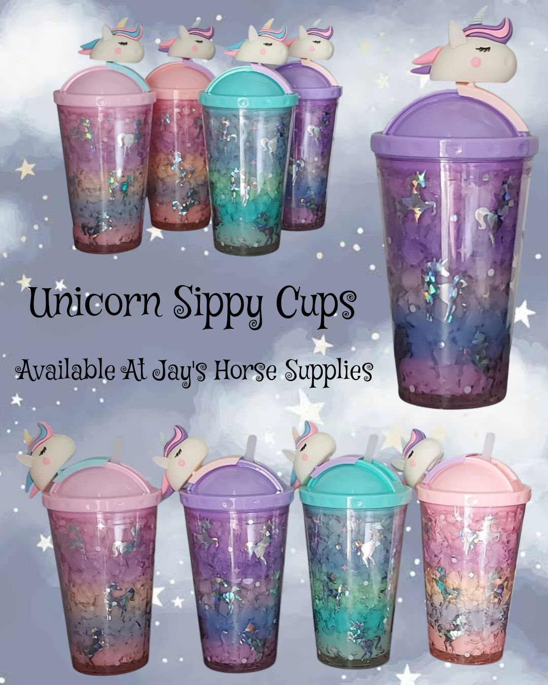 Glitter Unicorn Straw Cups – Jays Horse Supplies